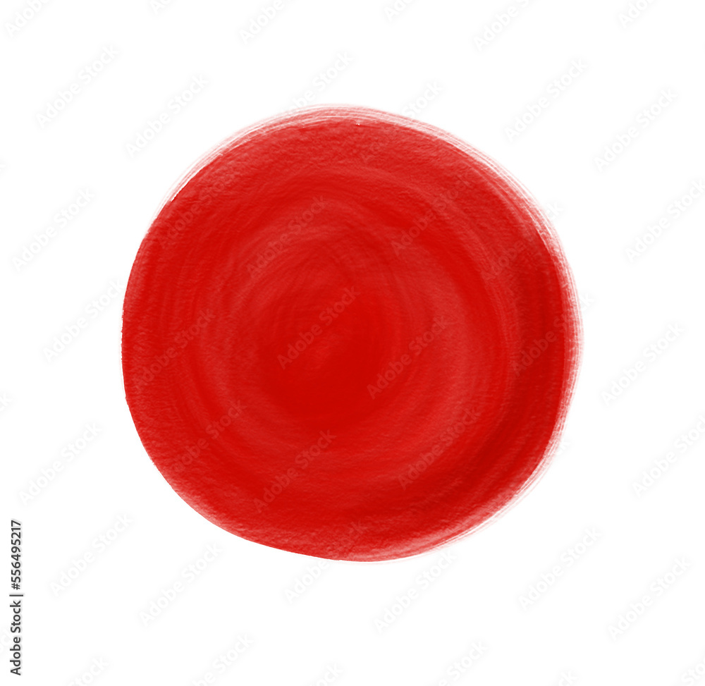 A red round spot drawn with paint on a transparent background. A ...