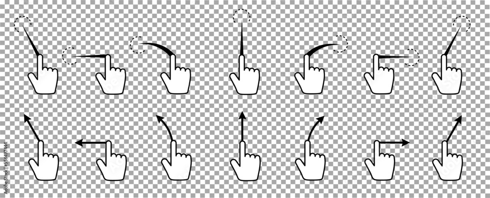 Swipe icon. Set of arrows with direction up, left, right. Hand sign ...