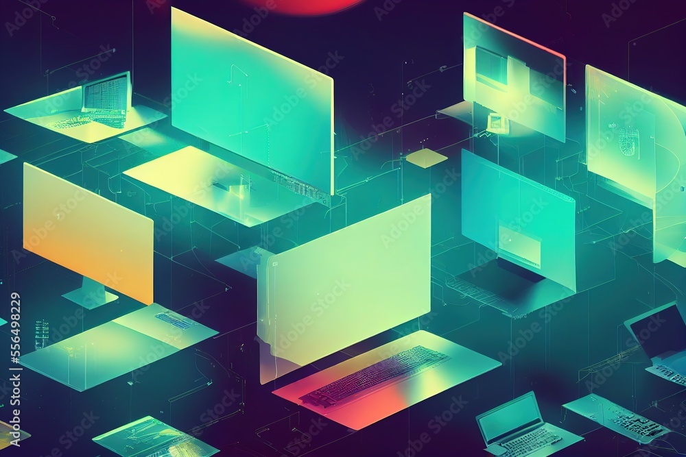 Futuristic data flow, data transfer technology. Cyberpunk, big data and ...