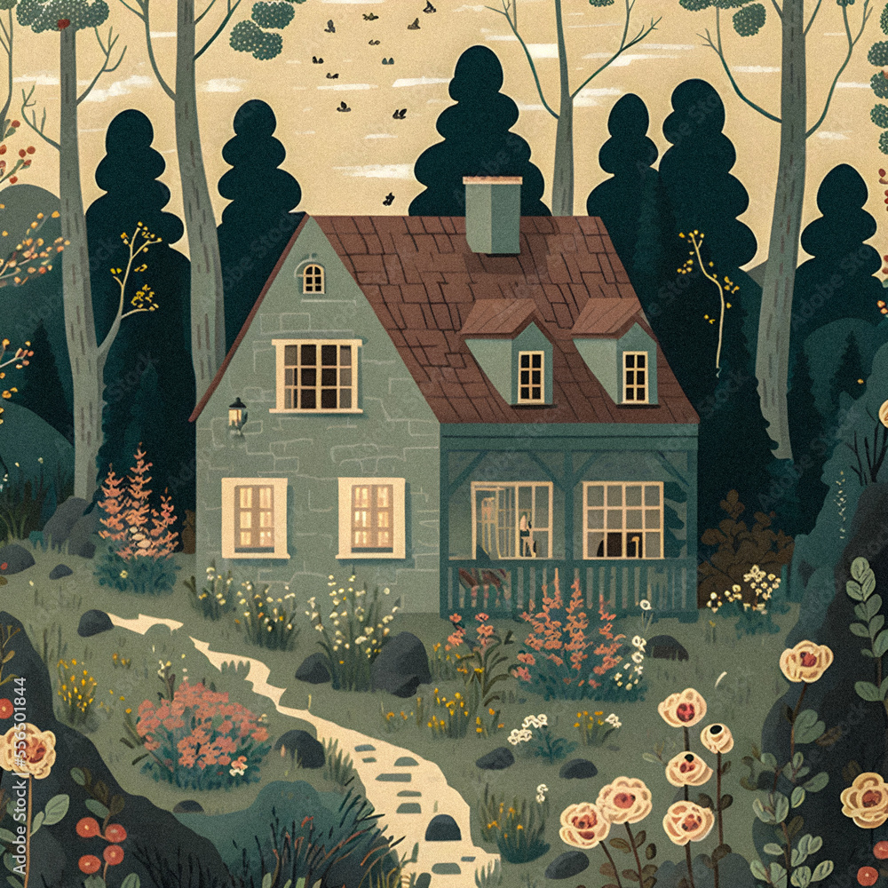 Farm House Cottagecore pattern, granular texture Stock Illustration ...