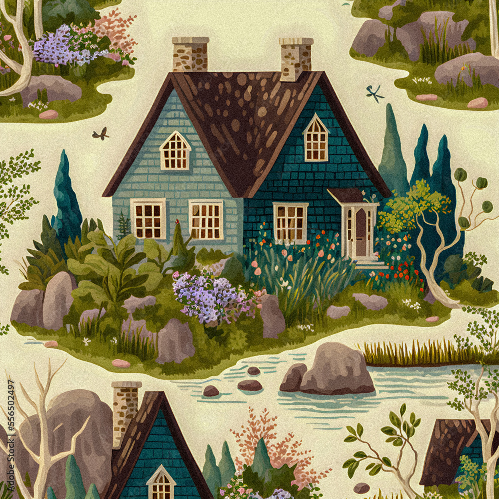 Farm House Cottagecore pattern, granular texture Stock Illustration ...