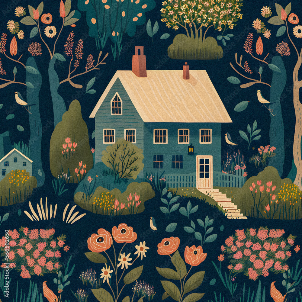 Farm House Cottagecore pattern, granular texture Stock Illustration ...