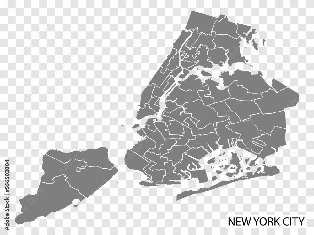 High Quality map of New York City is a city USA, with borders of the ...