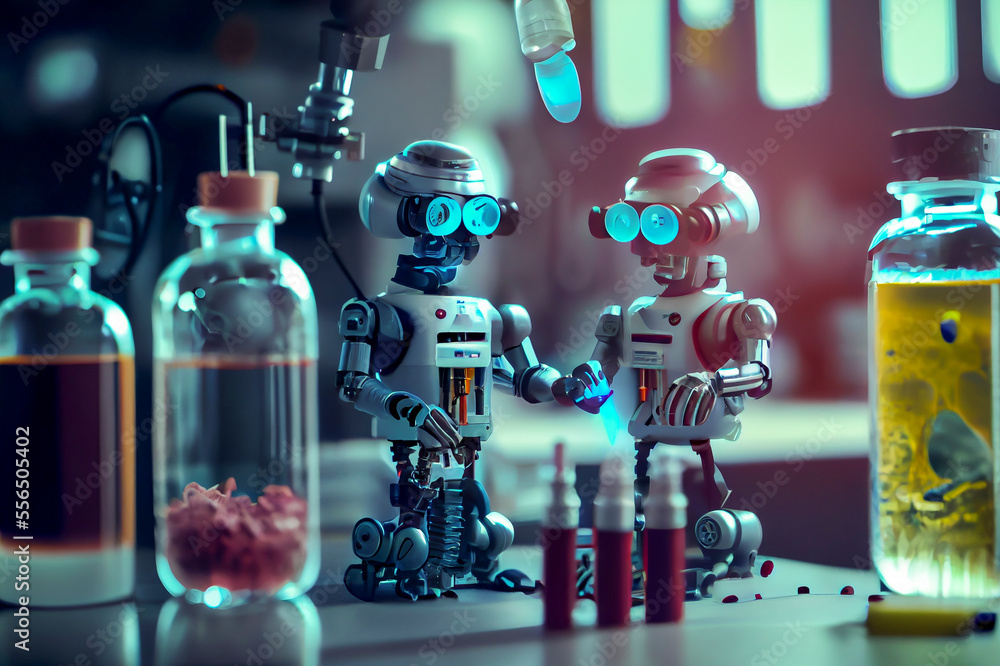 Humanoid robot working in research laboratory, conceptual ai ...