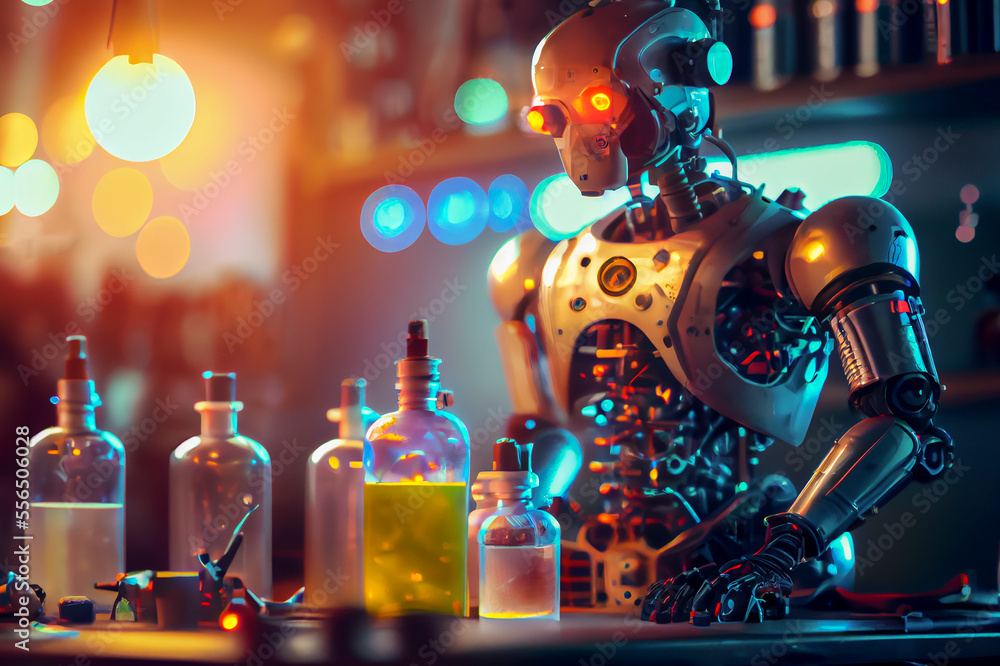 Humanoid robot working in research laboratory, conceptual ai ...