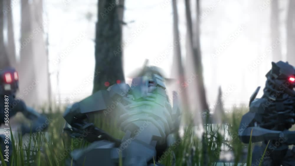 Robot Werewolves Attack and Howl Misty Forest 3D Animations Rendering ...