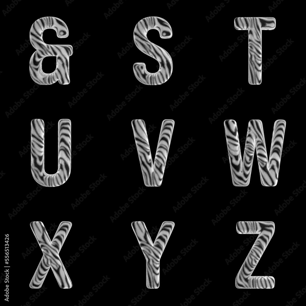 3D Render Set of Zebra Alphabet - Font including Letters, Numbers and ...