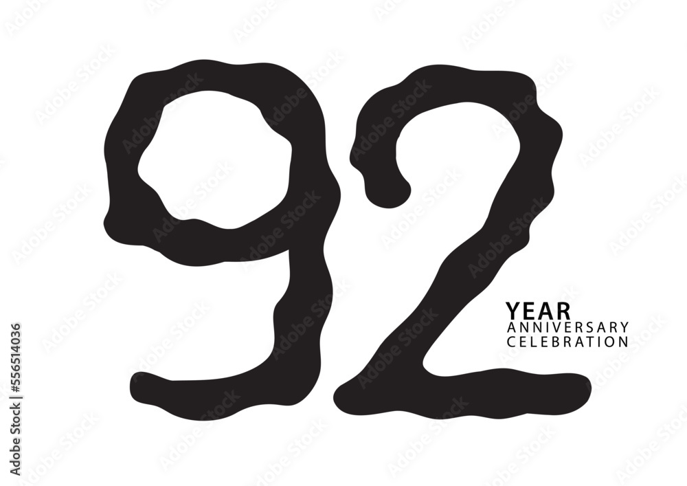 92 year anniversary celebration black color logotype vector, 92 number ...