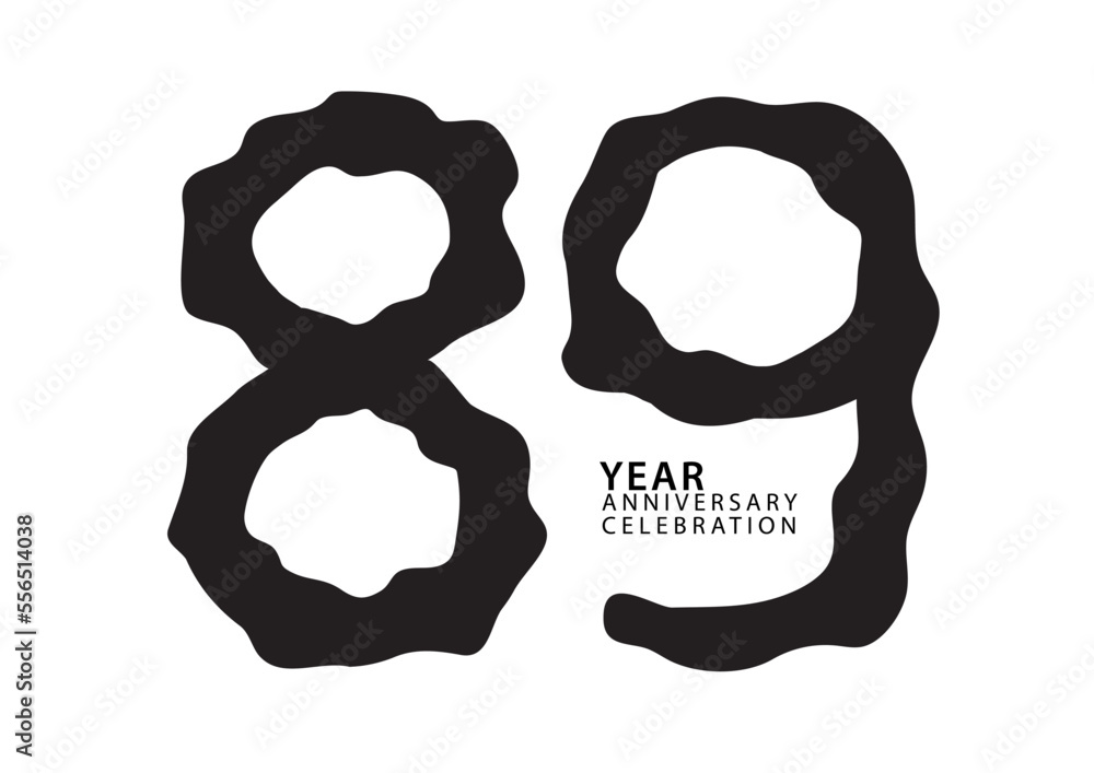 89 year anniversary celebration black color logotype vector, 89 number ...