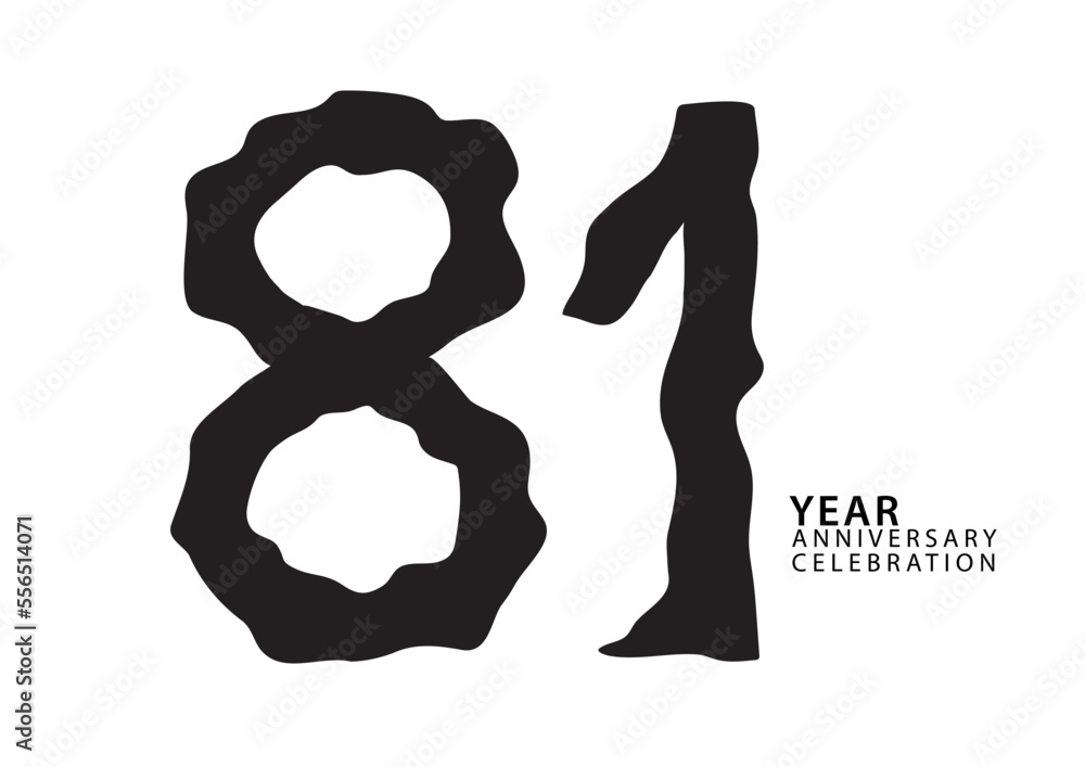 81 year anniversary celebration black color logotype vector, 81 number ...