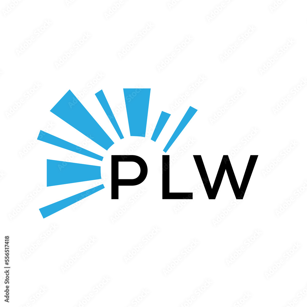 PLW letter logo. PLW blue image on white background and black letter ...