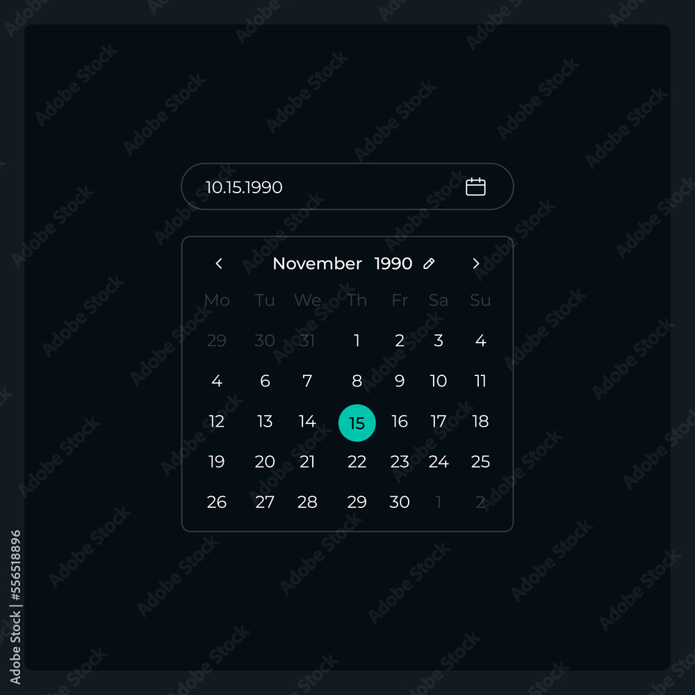 Calendar Date Picker Ui Element Template Editable Isolated Vector Dashboard Component Flat