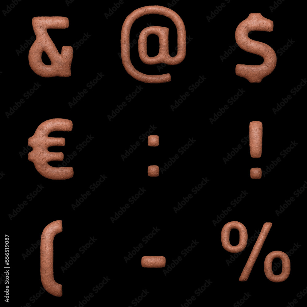 3D Render Set of Clay Alphabet - Font including Letters, Numbers and ...