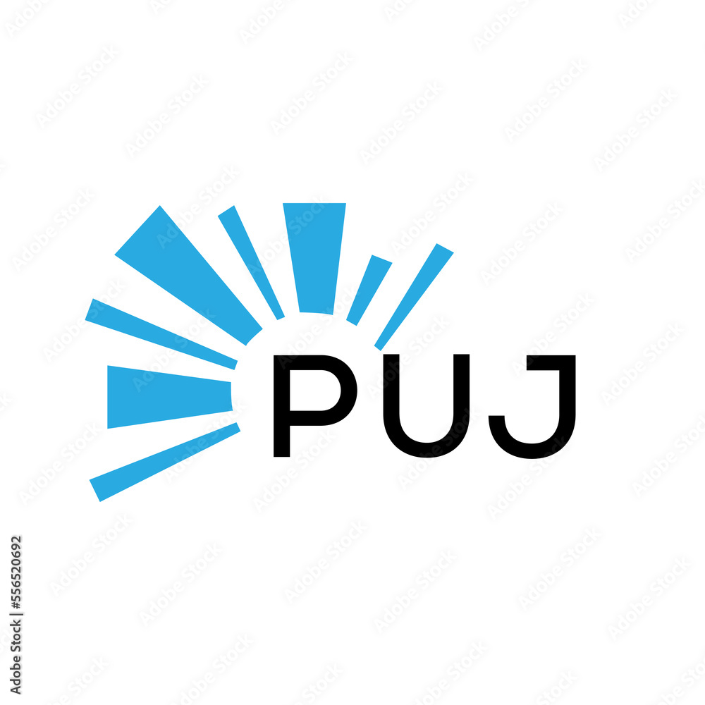 PUJ letter logo. PUJ blue image on white background and black letter ...
