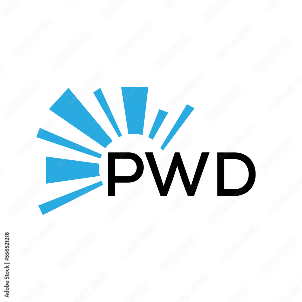 PWD letter logo. PWD blue image on white background and black letter ...