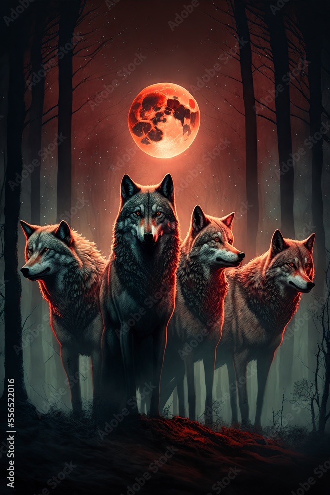 Pack Of Wolves At Night