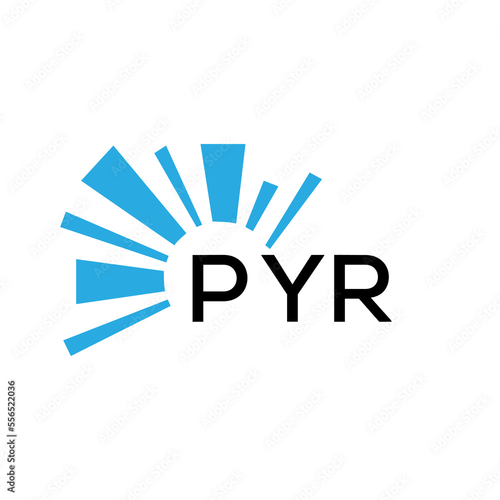 PYR letter logo. PYR blue image on white background and black letter ...