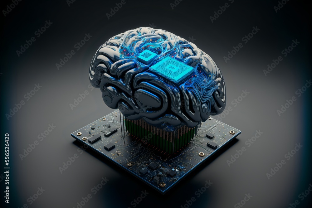 Human brain with neural interface.Artificial intelligence concept.AI ...