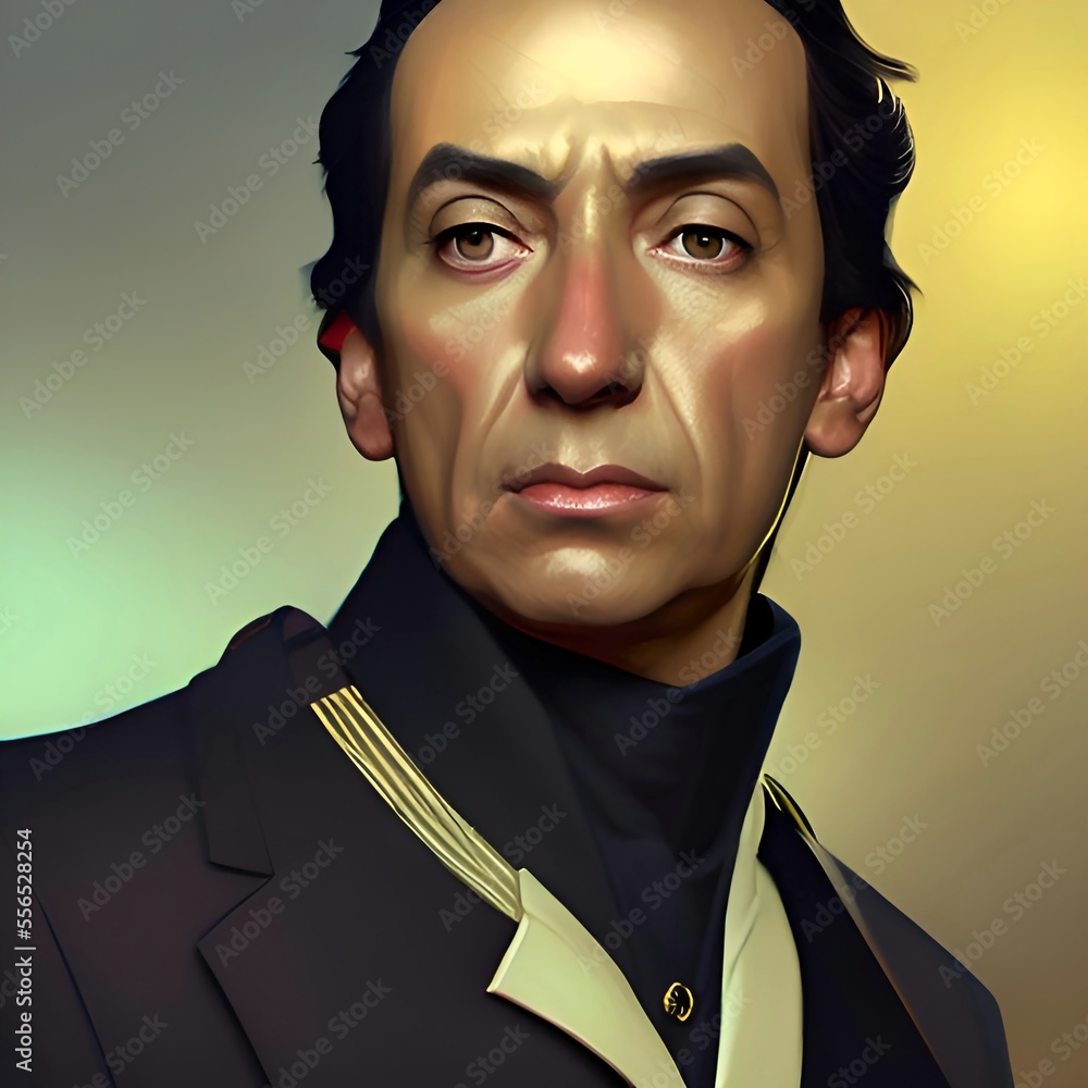 Illustrated portrait of Simon Bolivar (1783 – 1830) known as the ...