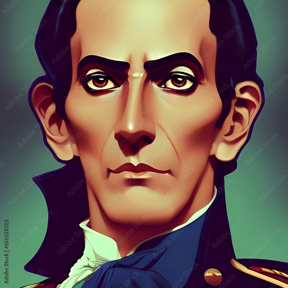 Illustrated portrait of Simon Bolivar (1783 – 1830) known as the ...