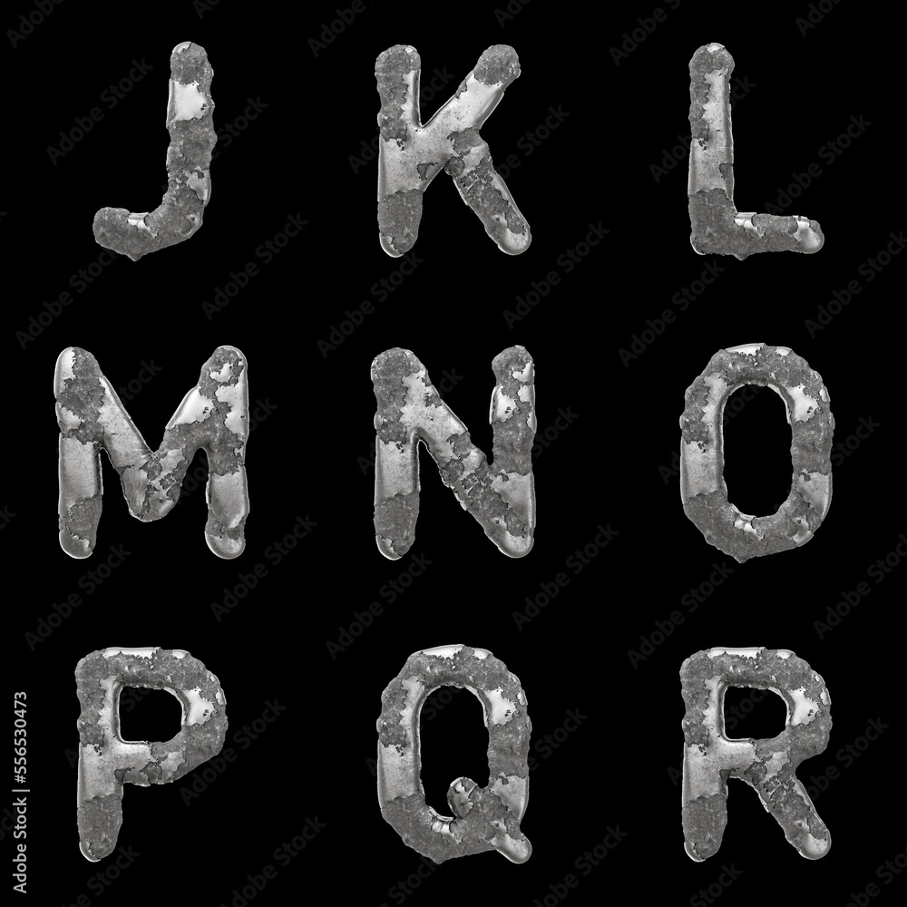 3D Render Set of Melted Chrome Alphabet - Font including Letters ...