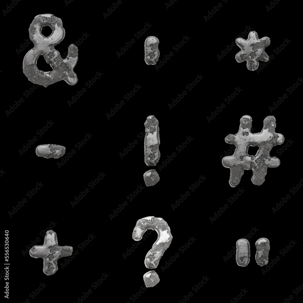 3D Render Set of Melted Chrome Alphabet - Font including Letters ...