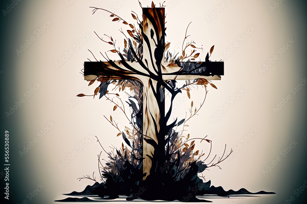 picture of a cross with branches representing a religious funeral ...