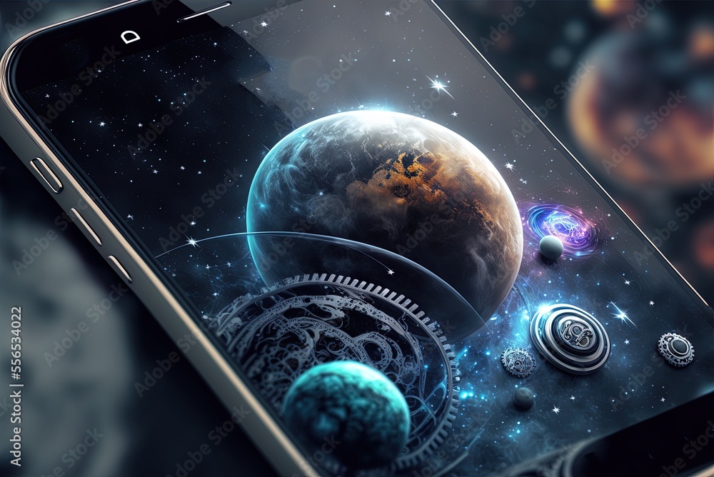 Space and planets in outer space adorn the lock screen of a smartphone ...