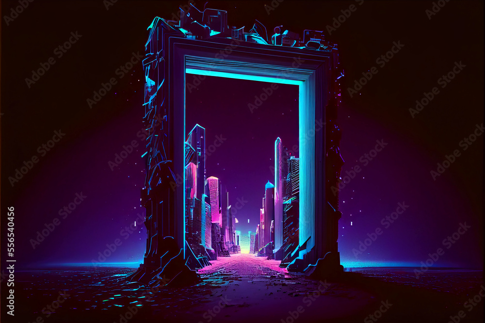 3d abstract neon background, cyber space virtual reality, ultraviolet ...