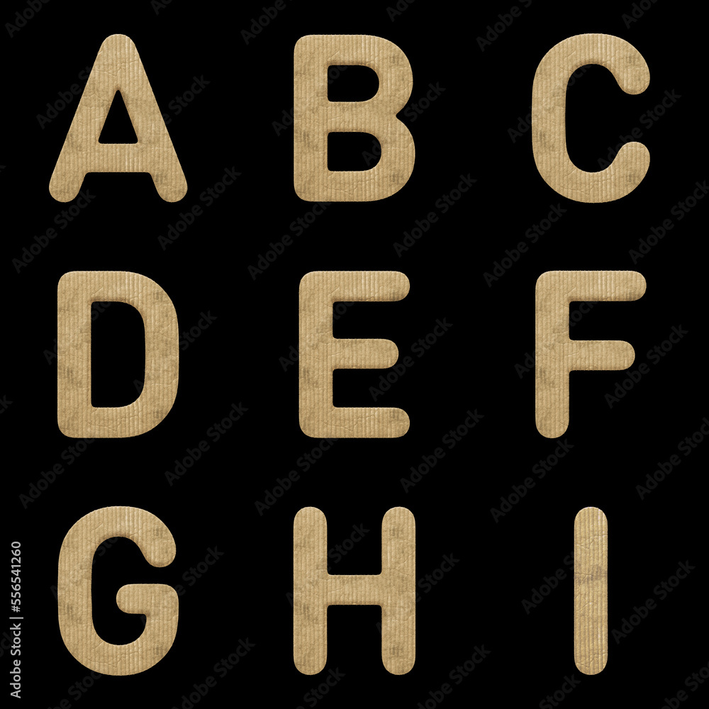 3D Render Set of Cardboard Alphabet - Font including Letters, Numbers ...