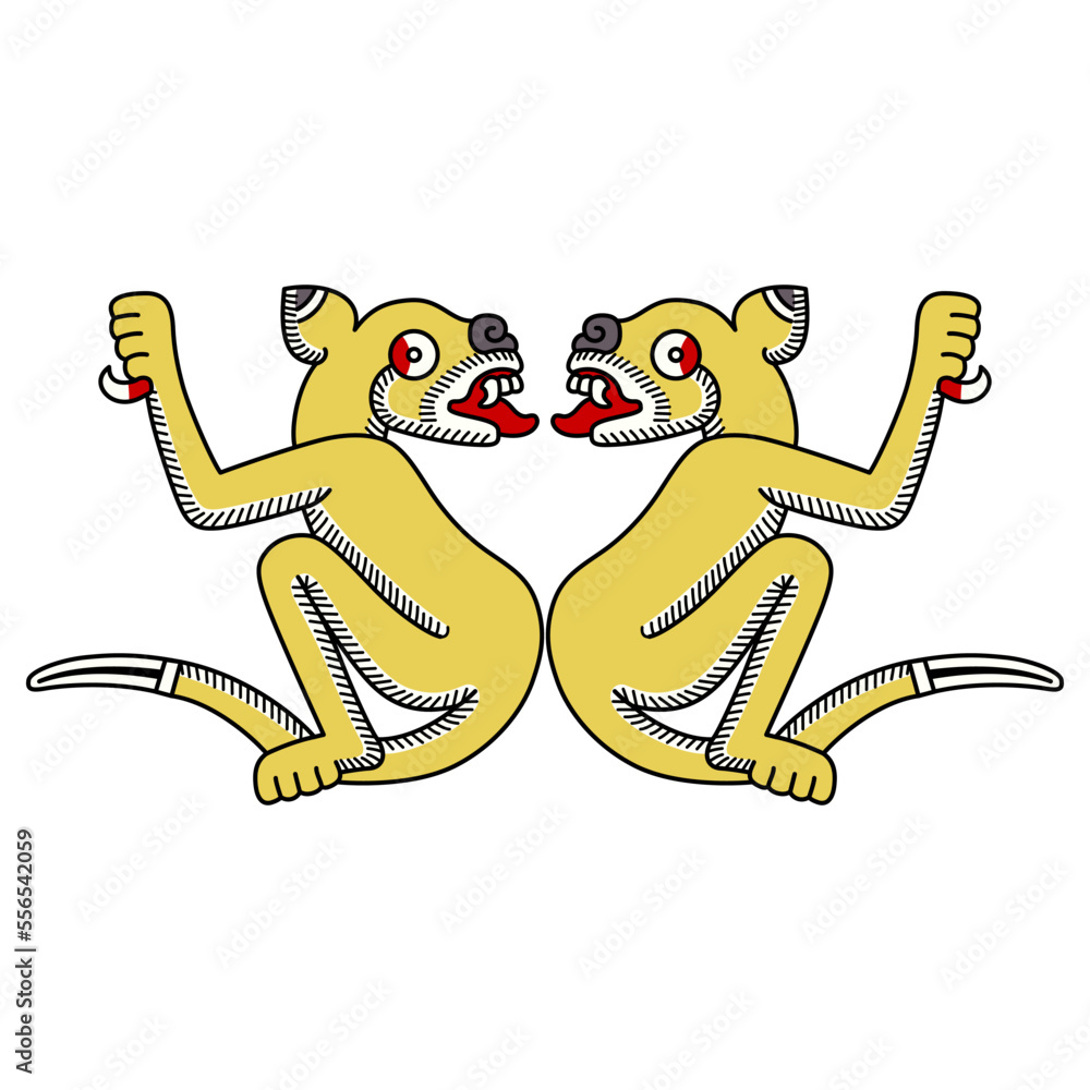 Symmetrical design with two fantastic animals. Stylized jaguars. Native ...