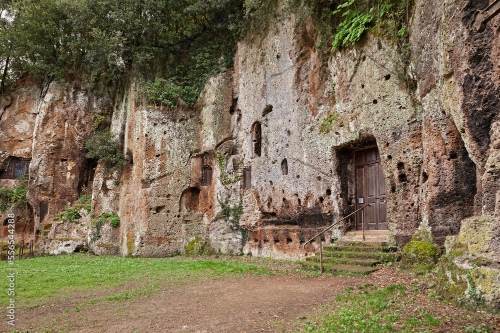 Sutri, Viterbo, Lazio, Italy: facade of the Mitreo, ancient rock-cut ...