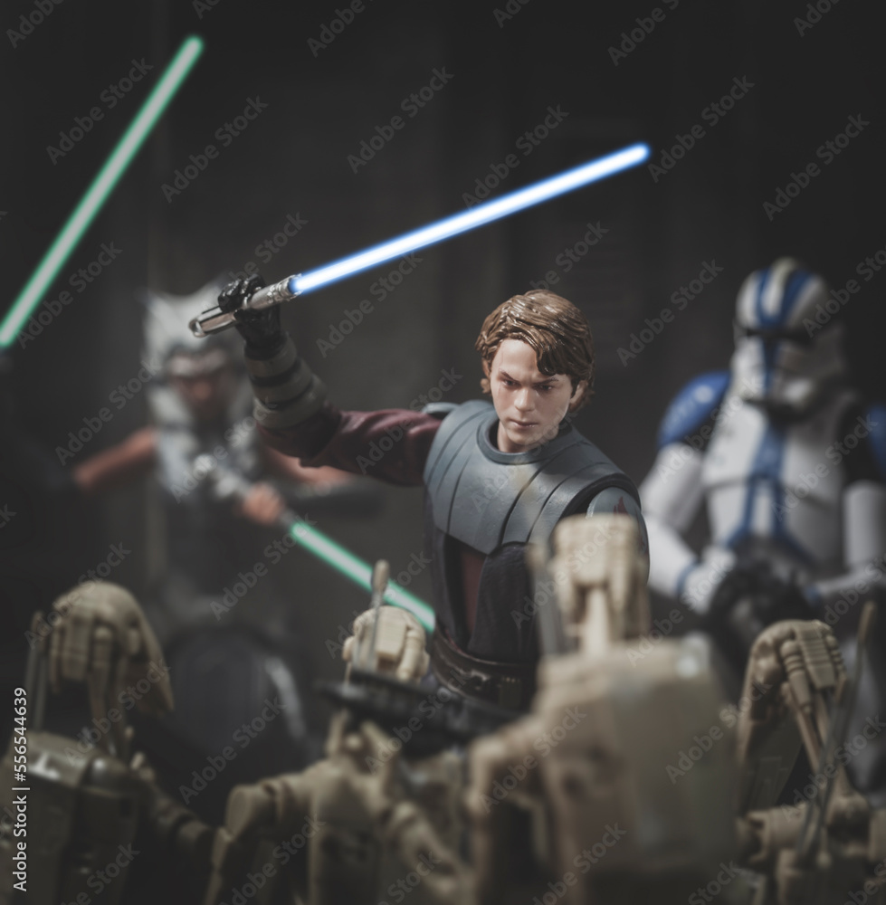 NEW YORK USA - JAN 8 2023 - Star Wars Clone Wars scene with Jedi ...