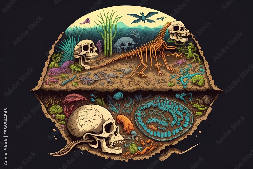 Skulls of dinosaurs, skeletons of reptiles, and the shells of long ...