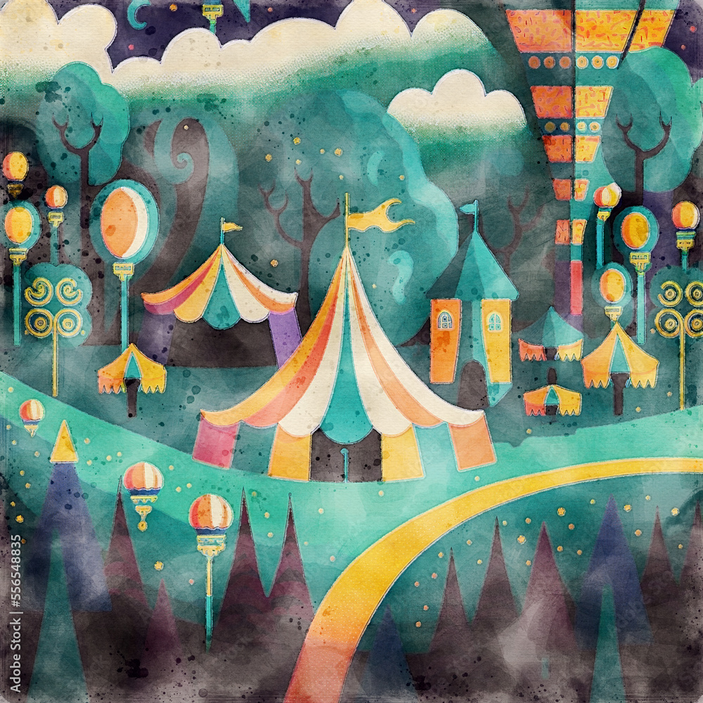 Festive circus background. Circus tents with colorful balloons. Circus ...