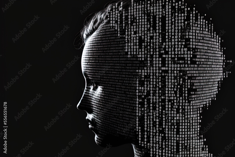 binary code data on a silhouette of a human head. Generative AI Stock ...