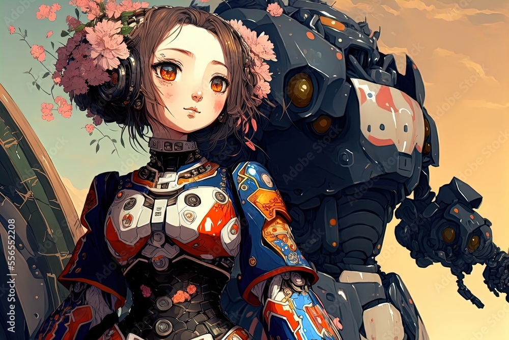 Beautiful Cute Robot Girl Art Generative Ai Stock Illustration