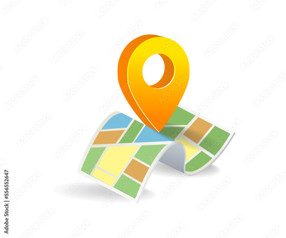 Flat isometric 3d illustration concept map and location symbol Stock ...