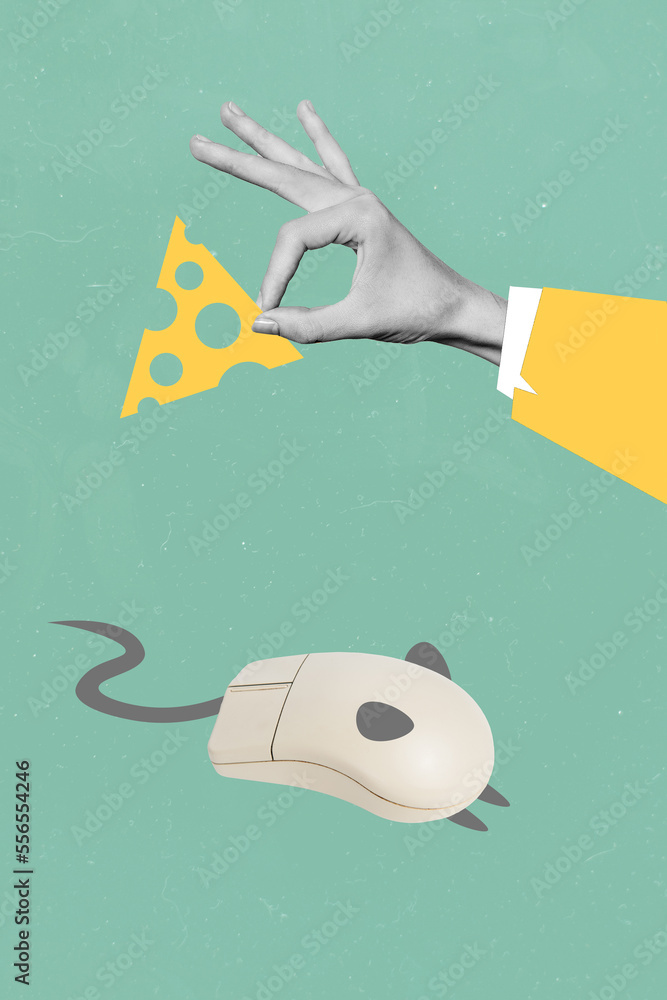 Artwork magazine collage picture of arm catching cheese vintage ...