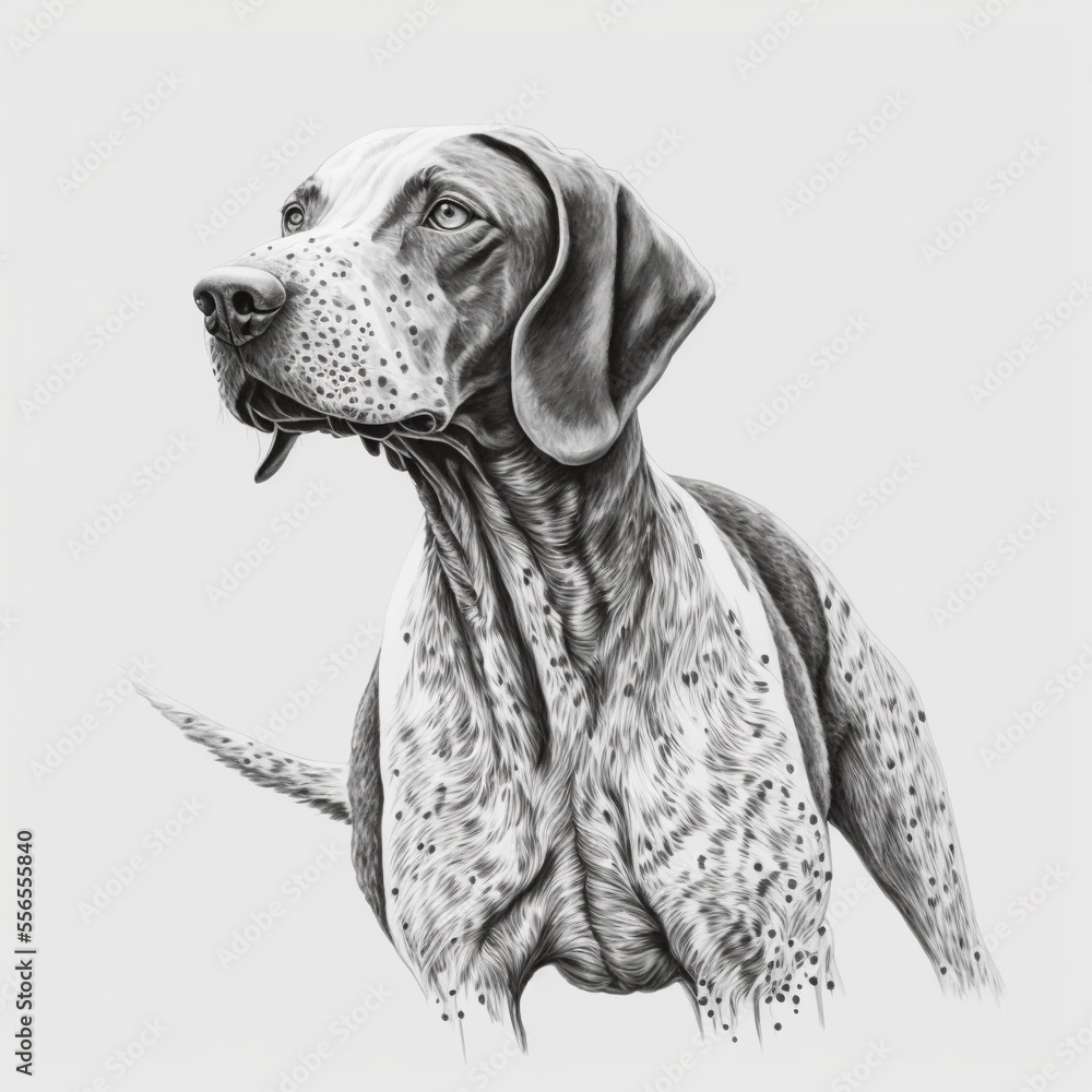 German short-haired pointer dog line art drawing illustration made with ...