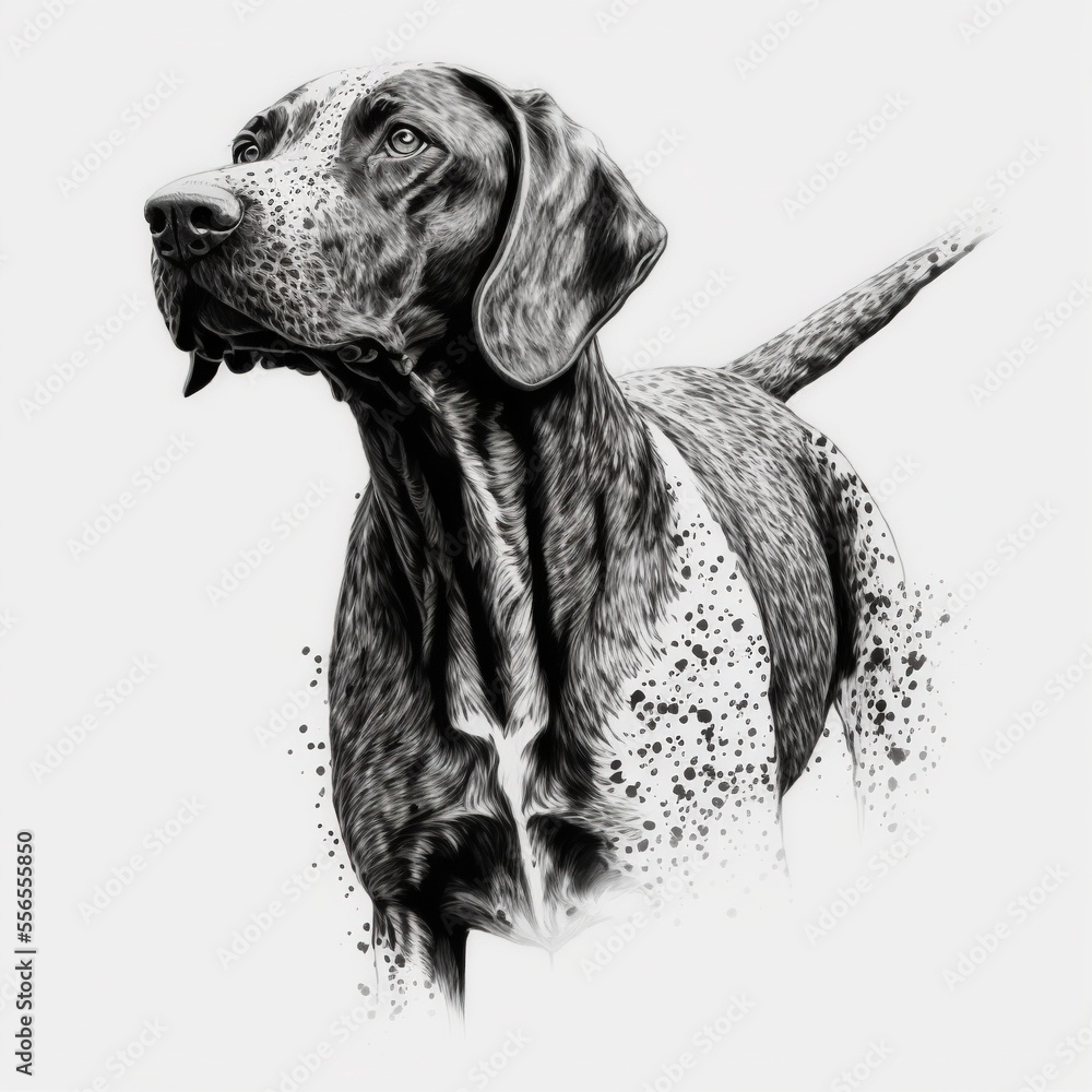 German short-haired pointer dog line art drawing illustration made with ...