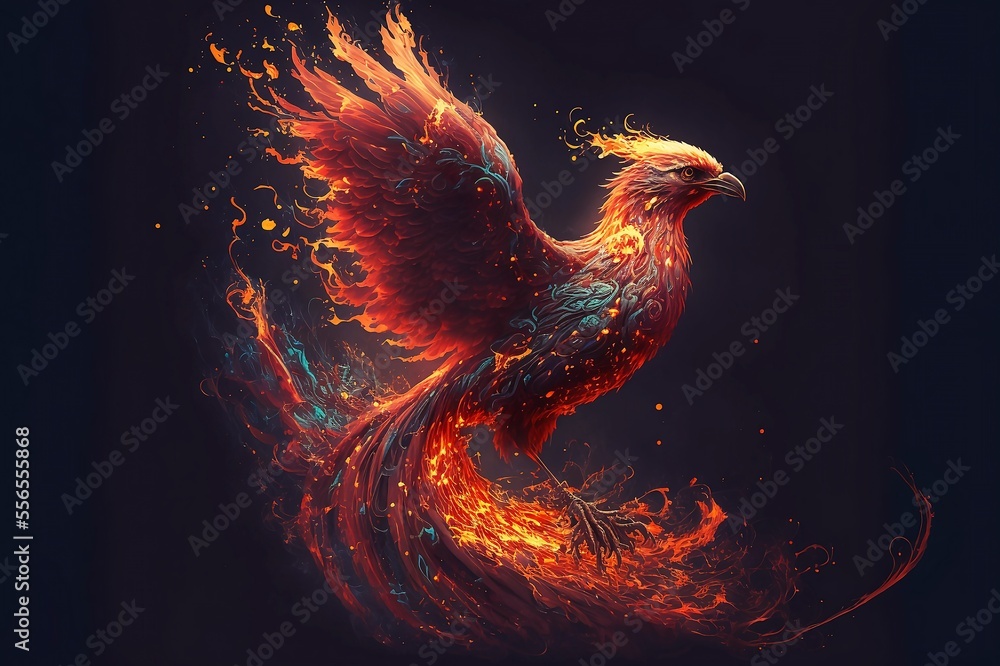 phoenix bird on fire digital art Stock Illustration | Adobe Stock