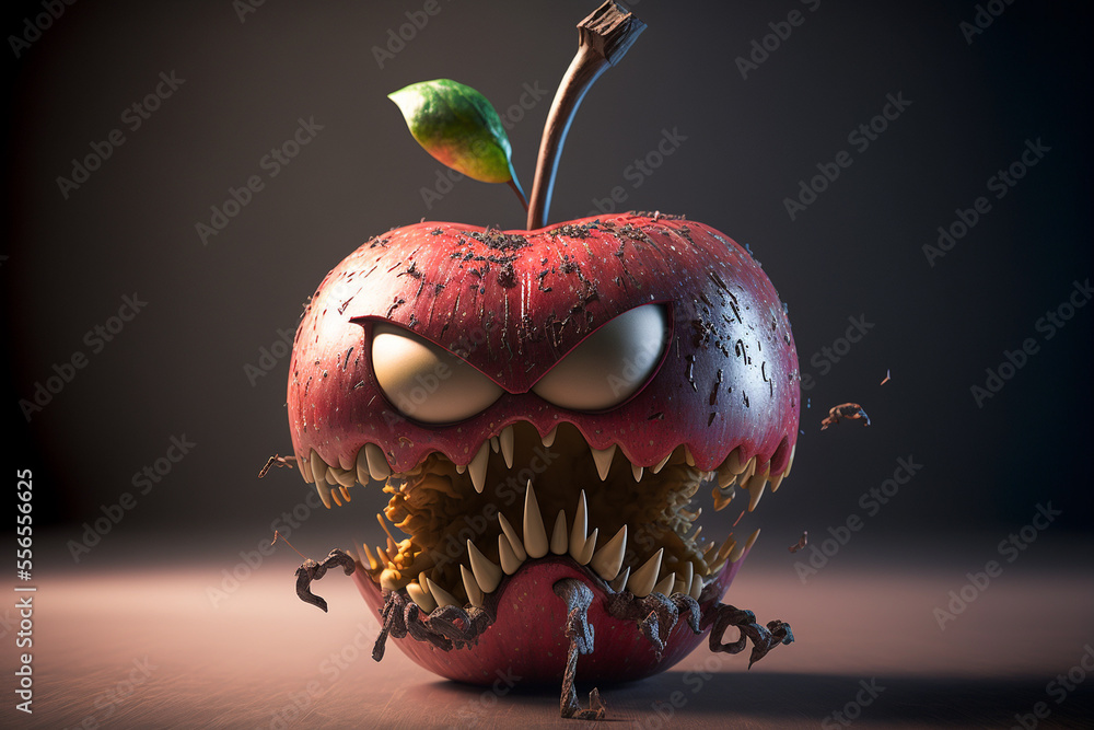 The character is an evil red apple, created by a neural network ...