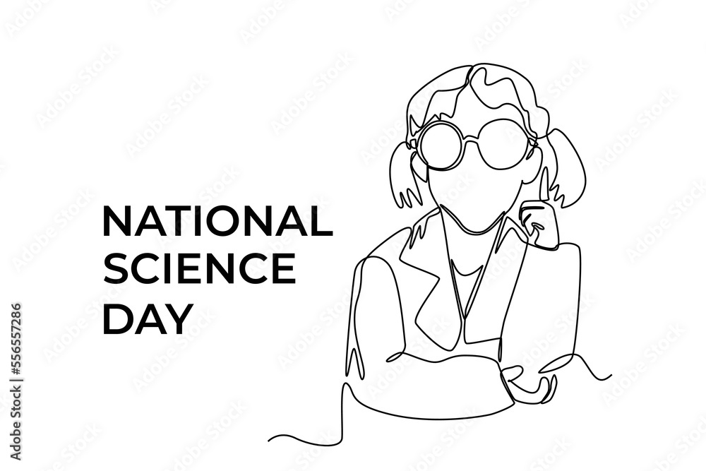 Continuous one line drawing little student girl with lab costume ...