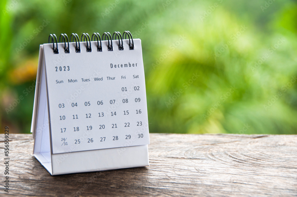 December 2023 table calendar with customizable space for text or ideas ...