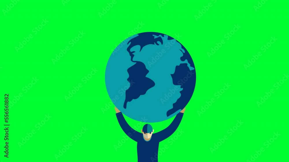 Spinning Globe Earth world Map Holding Man animation with desk stand on ...