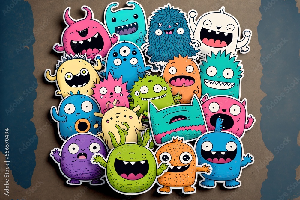 Cute monster sticker symbols to color and print out as a doodle ...