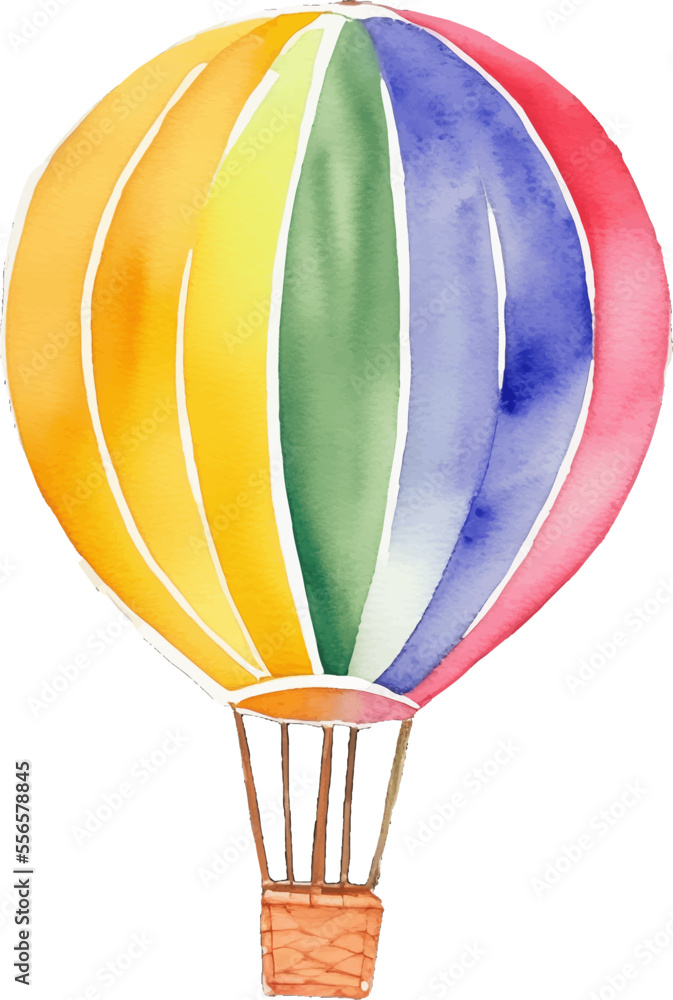 rainbow hot air balloon hand drawn with watercolor painting style ...