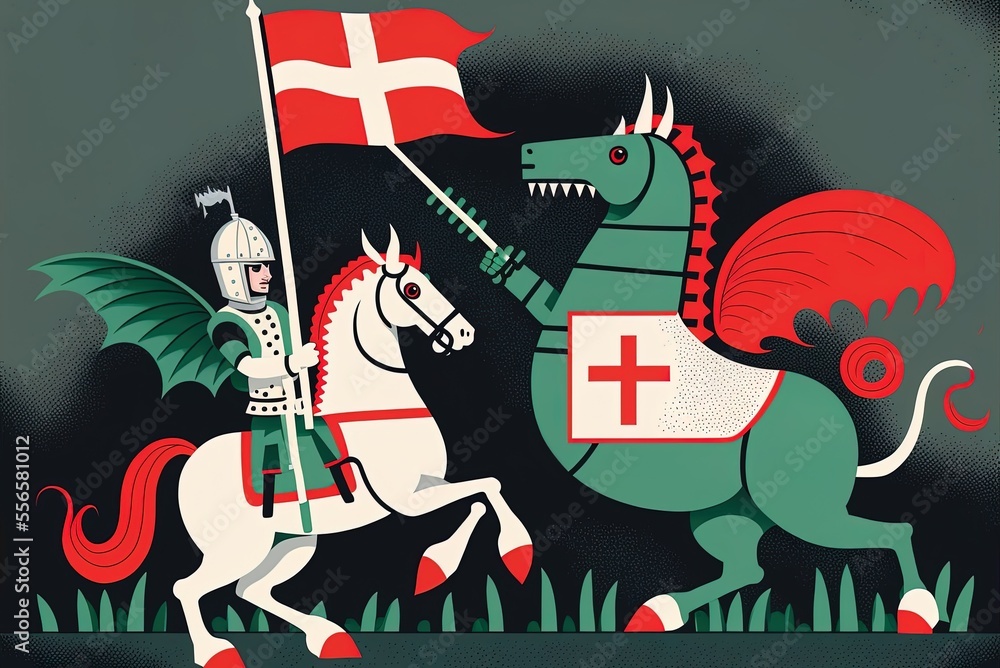 An animated cartoon depiction of a knight and a dragon on St. George's ...