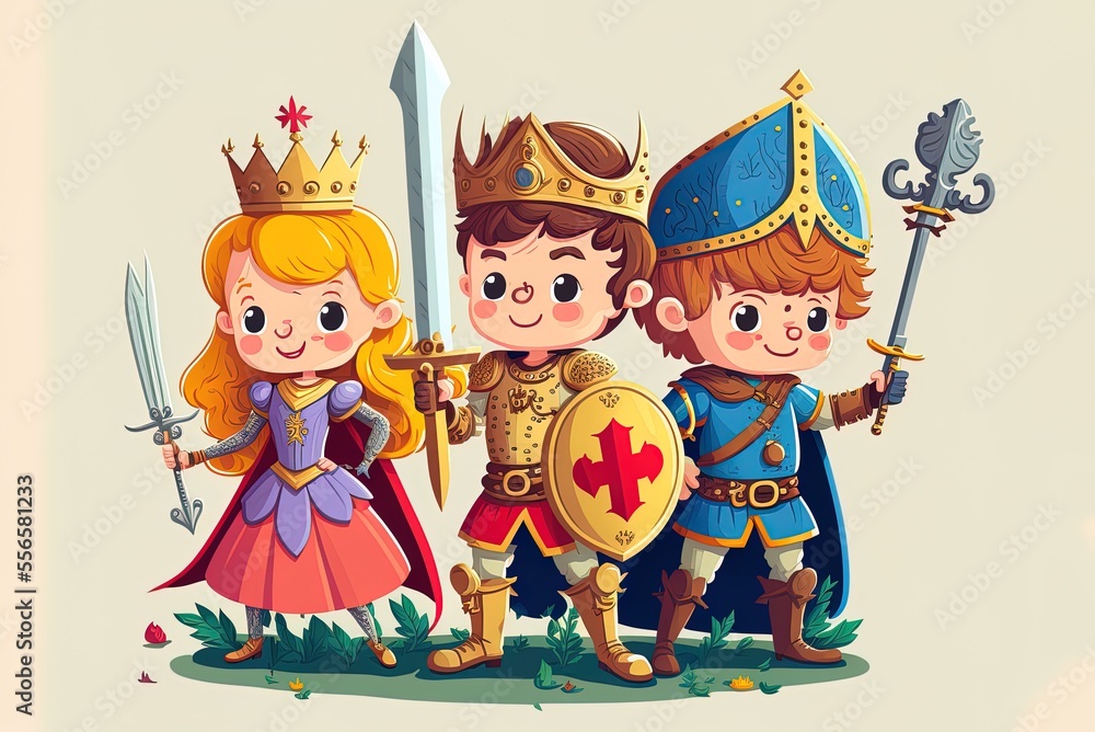 A group of kids dressed as princesses and knights played together. Cute ...